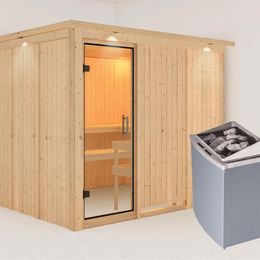 Karibu Sauna Gobin, 9 kW int. Steuerung, Ganzglast&uuml;r,Klarglas,mit Dachkranz