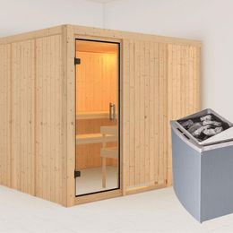 Karibu Sauna Gobin, 9 kW int. Steuerung, Ganzglast&uuml;r,Klarglas,ohne Dachkranz