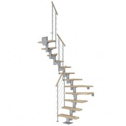 Dolle Mittelholmtreppe Dublin, inkl. einseitigem Gel&auml;nder, Einzelstab (perlgrau), 1/2 gewendelt,240 cm - 292 cm,75 cm,Ahorn