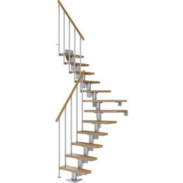 Dolle Mittelholmtreppe Dublin, inkl. einseitigem Gel&auml;nder, Einzelstab (perlgrau), 1/4 gewendelt,278 cm - 337 cm,65 cm,Eiche