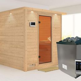 Karibu Sauna Mojave, 9 kW ext. Steuerung Easy Finnisch, bronziert,Ganzglast&uuml;r,mit Dachkranz