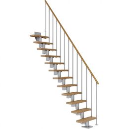 Dolle Mittelholmtreppe Dublin, inkl. einseitigem Gel&auml;nder, Einzelstab (perlgrau), 240 cm - 292 cm,75 cm,Eiche,Geradelaufend