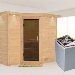 Karibu Sauna Sahib 2, 9 kW int. Steuerung, Ganzglast&uuml;r,graphit,mit Dachkranz