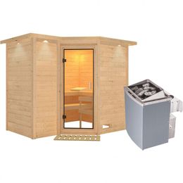 Karibu Sauna Sahib 2, 9 kW int. Steuerung, Ganzglast&uuml;r,Klarglas,mit Dachkranz
