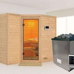 Karibu Sauna Sahib 2, 9 kW ext. Steuerung Easy Finnisch, bronziert,Ganzglast&uuml;r,ohne Dachkranz