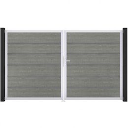GroJa Doppeltor BasicLine Premium PVC-Steckzaun Grey Ash Cut , DIN Rechts, Silber EV1
