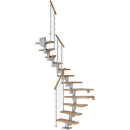 Dolle Mittelholmtreppe Dublin, inkl. einseitigem Gel&auml;nder, Edelstahl (perlgrau), 1/2 gewendelt,259 cm - 315 cm,65 cm,Eiche