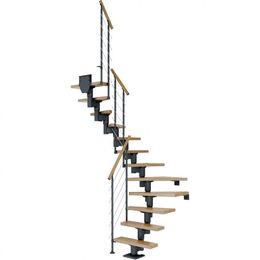 Dolle Mittelholmtreppe Dublin, inkl. einseitigem Gel&auml;nder, Edelstahl (anthrazit), 1/2 gewendelt,259 cm - 315 cm,65 cm,Eiche