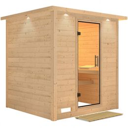 Karibu Sauna Mojave, ohne Ofen, Ganzglast&uuml;r,Klarglas,mit Dachkranz