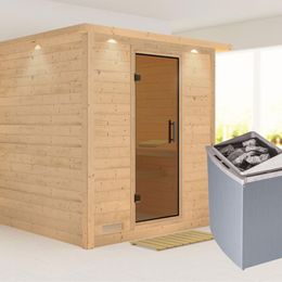 Karibu Sauna Mojave, 9 kW int. Steuerung, Ganzglast&uuml;r,graphit,mit Dachkranz