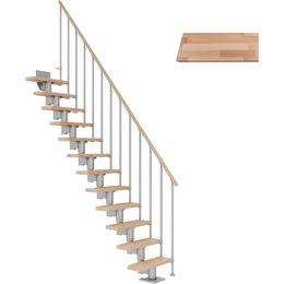Dolle Mittelholmtreppe Dublin, inkl. einseitigem Gel&auml;nder, Einzelstab (perlgrau), 240 cm - 292 cm,65 cm,Buche,Geradelaufend