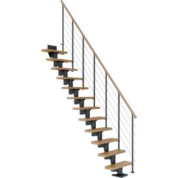 Dolle Mittelholmtreppe Dublin, inkl. einseitigem Gel&auml;nder, Edelstahl (anthrazit), 278 cm - 337 cm,75 cm,Eiche,Geradelaufend