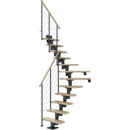 Dolle Mittelholmtreppe Dublin, inkl. einseitigem Gel&auml;nder, Edelstahl (anthrazit), 1/4 gewendelt,278 cm - 337 cm,65 cm,Ahorn