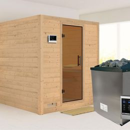 Karibu Sauna Mojave, 9 kW ext. Steuerung Easy Finnisch, Ganzglast&uuml;r,graphit,ohne Dachkranz