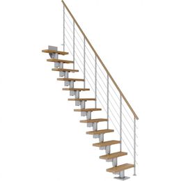 Dolle Mittelholmtreppe Dublin, inkl. einseitigem Gel&auml;nder, Edelstahl (perlgrau), 259 cm - 315 cm,65 cm,Eiche,Geradelaufend