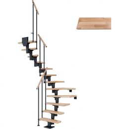 Dolle Mittelholmtreppe Dublin, inkl. einseitigem Gel&auml;nder, Einzelstab (anthrazit), 1/2 gewendelt,222 cm - 270 cm,75 cm,Buche