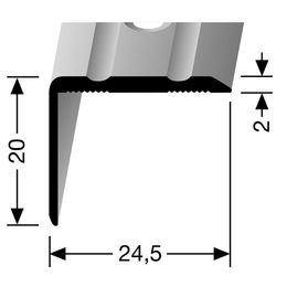 PARKETTFREUND Winkelprofil Alu eloxiert Edelstahl Schrauben und D&uuml;bel &Uuml;bergangsschiene grau, 100 cm, 20 mm