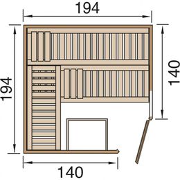 Weka Sauna Ecksauna VARBERG Fichte, Glast&uuml;r & Fensterelement, 194x194 cm