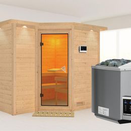 Karibu Sauna Sahib 2, 9 kW ext. Steuerung Easy Bio, bronziert,Ganzglast&uuml;r,mit Dachkranz