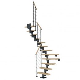 Dolle Mittelholmtreppe Dublin, inkl. einseitigem Gel&auml;nder, Edelstahl (anthrazit), 1/2 gewendelt,278 cm - 337 cm,75 cm,Ahorn
