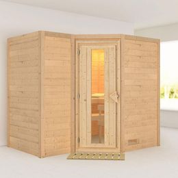 Karibu Sauna Sahib 2, ohne Ofen, Holzt&uuml;r mit Isolierglas,Klarglas,ohne Dachkranz