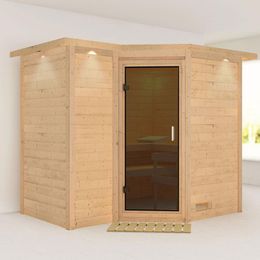 Karibu Sauna Sahib 2, ohne Ofen, Ganzglast&uuml;r,graphit,mit Dachkranz