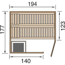 Weka Sauna Ecksauna KIRUNA mit Glast&uuml;r und Ofen, mit 4,5 kW OS Klassikofen, 194x177 cm