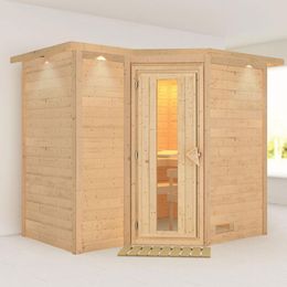 Karibu Sauna Sahib 2, ohne Ofen, Holzt&uuml;r mit Isolierglas,Klarglas,mit Dachkranz