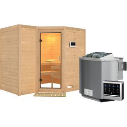 Karibu Sauna Sahib 2, 9 kW ext. Steuerung Easy Bio, Ganzglast&uuml;r,Klarglas,ohne Dachkranz