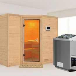 Karibu Sauna Sahib 2, 9 kW ext. Steuerung Easy Bio, bronziert,Ganzglast&uuml;r,ohne Dachkranz