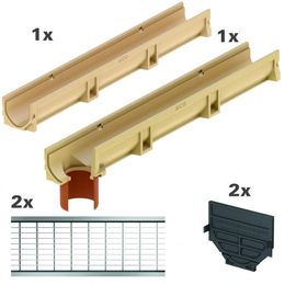 Aco Komplett Set Euroline 2.0, 2 m, A 15 (1,5 to),Ablauf,mit Maschenrost
