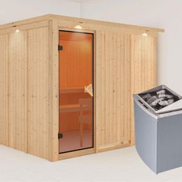 Karibu Sauna Gobin, 9 kW int. Steuerung, bronziert,Ganzglast&uuml;r,mit Dachkranz