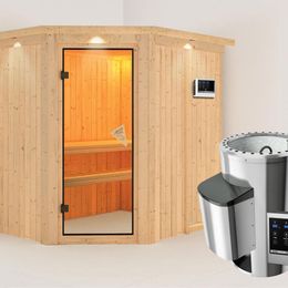 Karibu Sauna Saja, Easy Finnisch 3,6 kW Ofen, bronziert,Ganzglast&uuml;r,mit Dachkranz