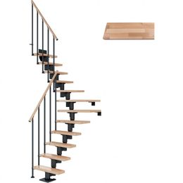 Dolle Mittelholmtreppe Dublin, inkl. einseitigem Gel&auml;nder, Einzelstab (anthrazit), 1/4 gewendelt,259 cm - 315 cm,75 cm,Buche
