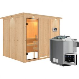 Karibu Sauna Gobin, 9 kW ext. Steuerung Easy Bio, Ganzglast&uuml;r,Klarglas,mit Dachkranz