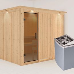 Karibu Sauna Gobin, 9 kW int. Steuerung, Ganzglast&uuml;r,graphit,mit Dachkranz