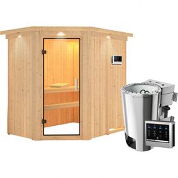 Karibu Sauna Saja, Easy Bio 3,6 kW Ofen, Ganzglast&uuml;r,Klarglas,mit Dachkranz