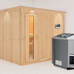 Karibu Sauna Gobin, 9 kW ext. Steuerung Easy Bio, Holzt&uuml;r mit Isolierglas,Klarglas,mit Dachkranz