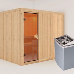 Karibu Sauna Gobin, 9 kW int. Steuerung, bronziert,Ganzglast&uuml;r,ohne Dachkranz