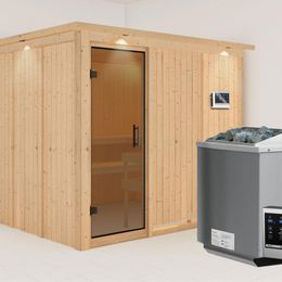 Karibu Sauna Gobin, 9 kW ext. Steuerung Easy Bio, Ganzglast&uuml;r,graphit,mit Dachkranz