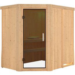 Karibu Sauna Saja, ohne Ofen, Ganzglast&uuml;r,graphit,ohne Dachkranz