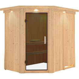 Karibu Sauna Saja, ohne Ofen, Ganzglast&uuml;r,graphit,mit Dachkranz