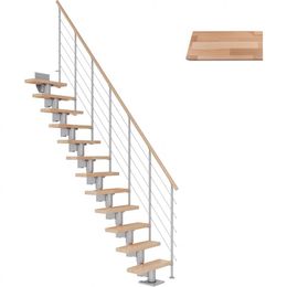 Dolle Mittelholmtreppe Dublin, inkl. einseitigem Gel&auml;nder, Edelstahl (perlgrau), 240 cm - 292 cm,75 cm,Buche,Geradelaufend