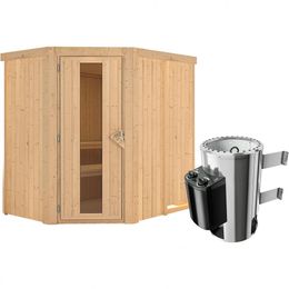 Karibu Sauna Saja, 3,6 kW Ofen, Plug&Play int. Steuerung, Holzt&uuml;r mit Isolierglas,Klarglas,ohne Dachkranz