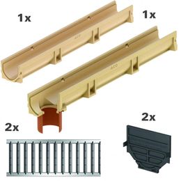 Aco Komplett Set Euroline 2.0, 2 m, A 15 (1,5 to),Ablauf,mit Stegrost