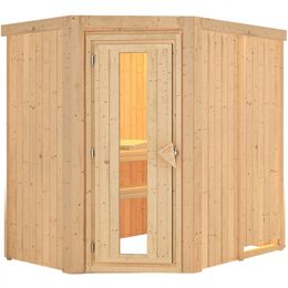Karibu Sauna Saja, ohne Ofen, Holzt&uuml;r mit Isolierglas,Klarglas,ohne Dachkranz