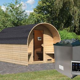 Karibu Fasshaus 3 Naturbelassen, 9 kW ext. Steuerung Easy Finnisch