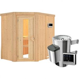 Karibu Sauna Saja, Easy Finnisch 3,6 kW Ofen, Holzt&uuml;r mit Isolierglas,Klarglas,ohne Dachkranz
