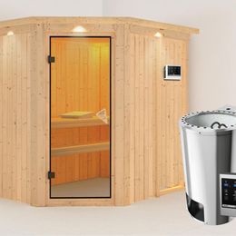 Karibu Sauna Saja, Easy Bio 3,6 kW Ofen, bronziert,Ganzglast&uuml;r,mit Dachkranz