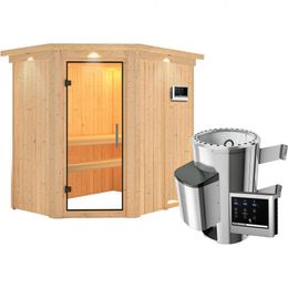 Karibu Sauna Saja, Easy Finnisch 3,6 kW Ofen, Ganzglast&uuml;r,Klarglas,mit Dachkranz